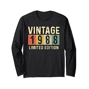 Vintage 1988 36th Birthday Gift Men Women 36 Years Old Long Sleeve T-Shirt
