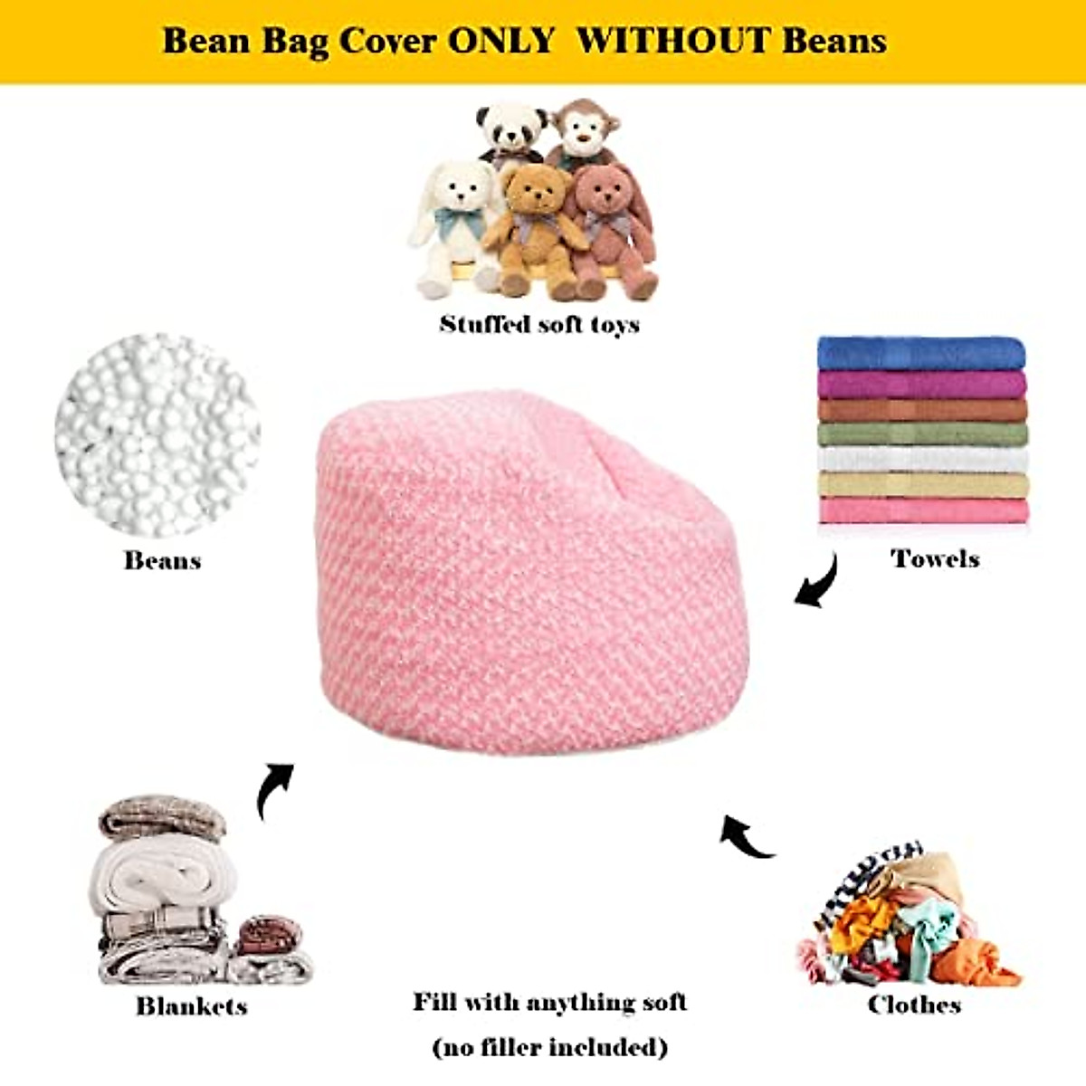 Storage Bean Bag Chair Cover (No Filler) Zipper Bean Bag Chair Cover Living Room Furniture 31x20 Inch Soft Washable Plush Fiber Adult Beanbag Chair Fuzzy Fur Cover No Filling (Pink)