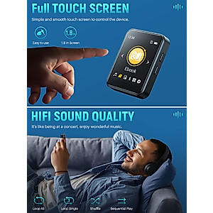 DONEST 64GB MP3 Player Bluetooth 5.2 Touch Screen Music Player with Speakers Lossless Sound Quality mp3 with FM Radio Recording E-Book 1.8 inch Screen Includes Back Clip/Player Case/Earphone/TF Card