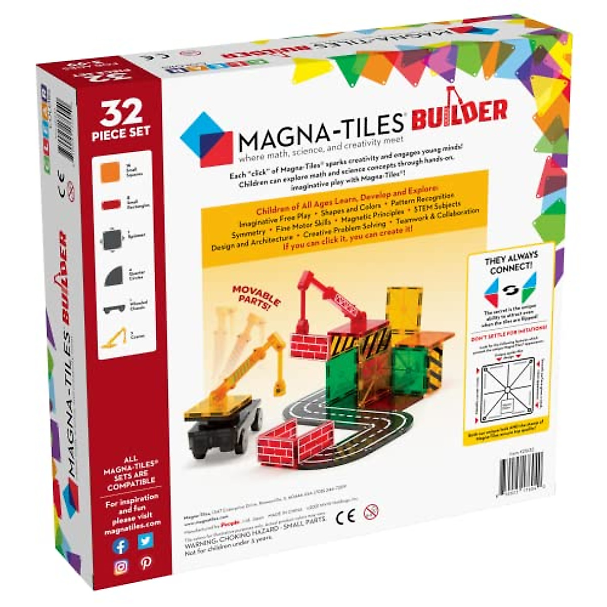 Magna-Tiles Builder Set, The Original Magnetic Building Tiles for Creative Open-Ended Play, Educational Toys for Children Ages 3 Years + (32 Pieces)