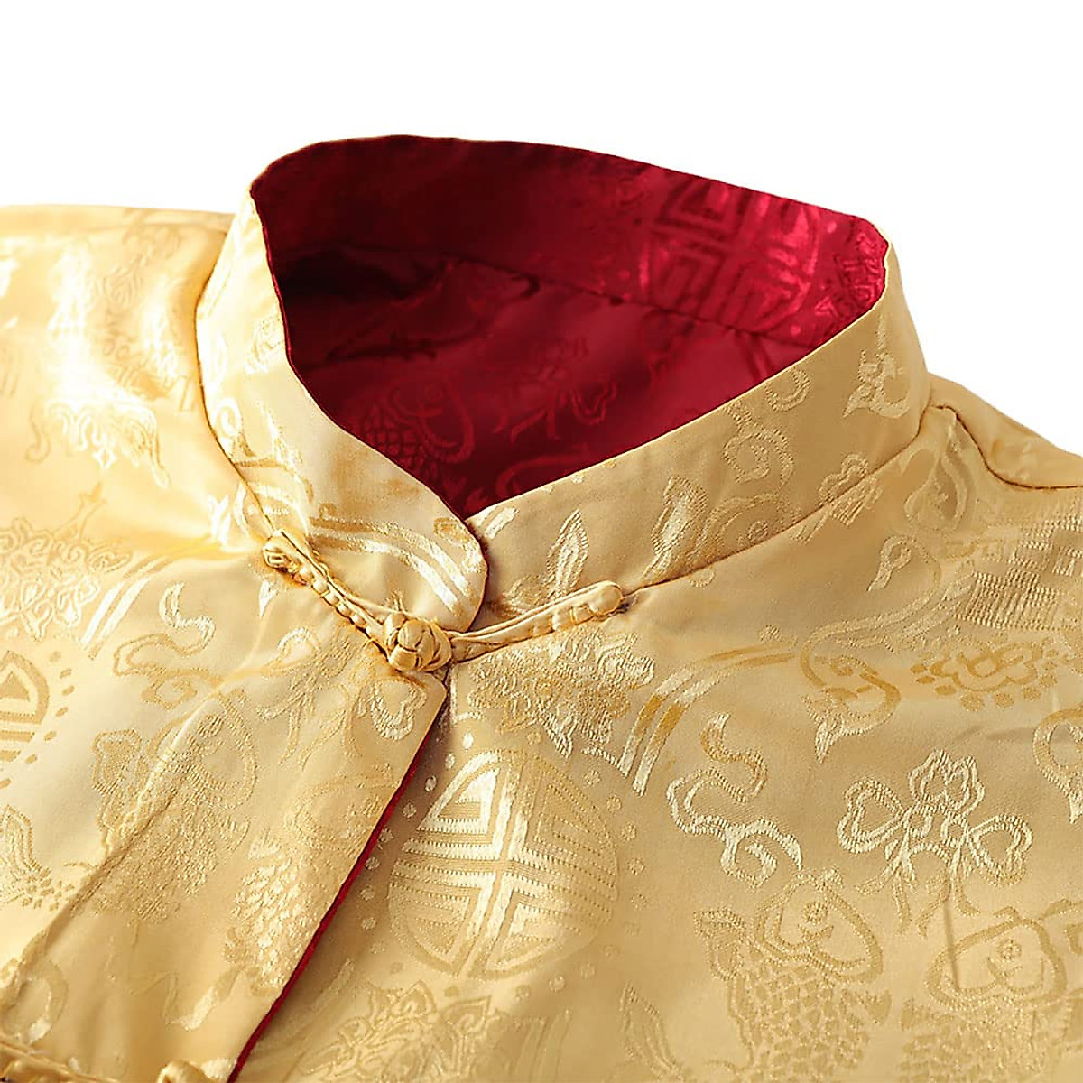 ZooBoo Chinese Clothing Tang Suit - Reversible Traditional China Ancient Costume Male Martial Arts Tang Suit Coats Kung Fu Long Sleeve Jacket Both Sides Wear Tops for Men (XXL, Red with Gold)