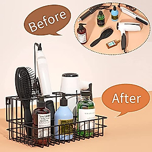 Hair Tool Organizer, NPPLUS Metal Hair Dryer Styling Holder Wall Mounted for Bathroom Countertop Storage, Hair Supply Organizer to Store Blow Dryer, Curling Iron, Straightener, Hair Products - Black