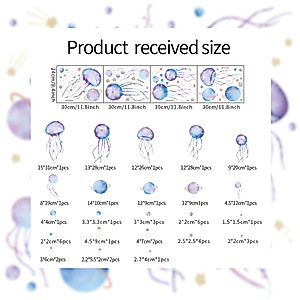 4 Sheets Starry Sky Jellyfish Wall Sticker Glow in The Dark Wall Stickers Planet Blue Luminous Wall Decals DIY Peel Stick Art Decor for Walls Ceiling Kids Bedroom Living Room Nursery Girls and Boys (Blue)