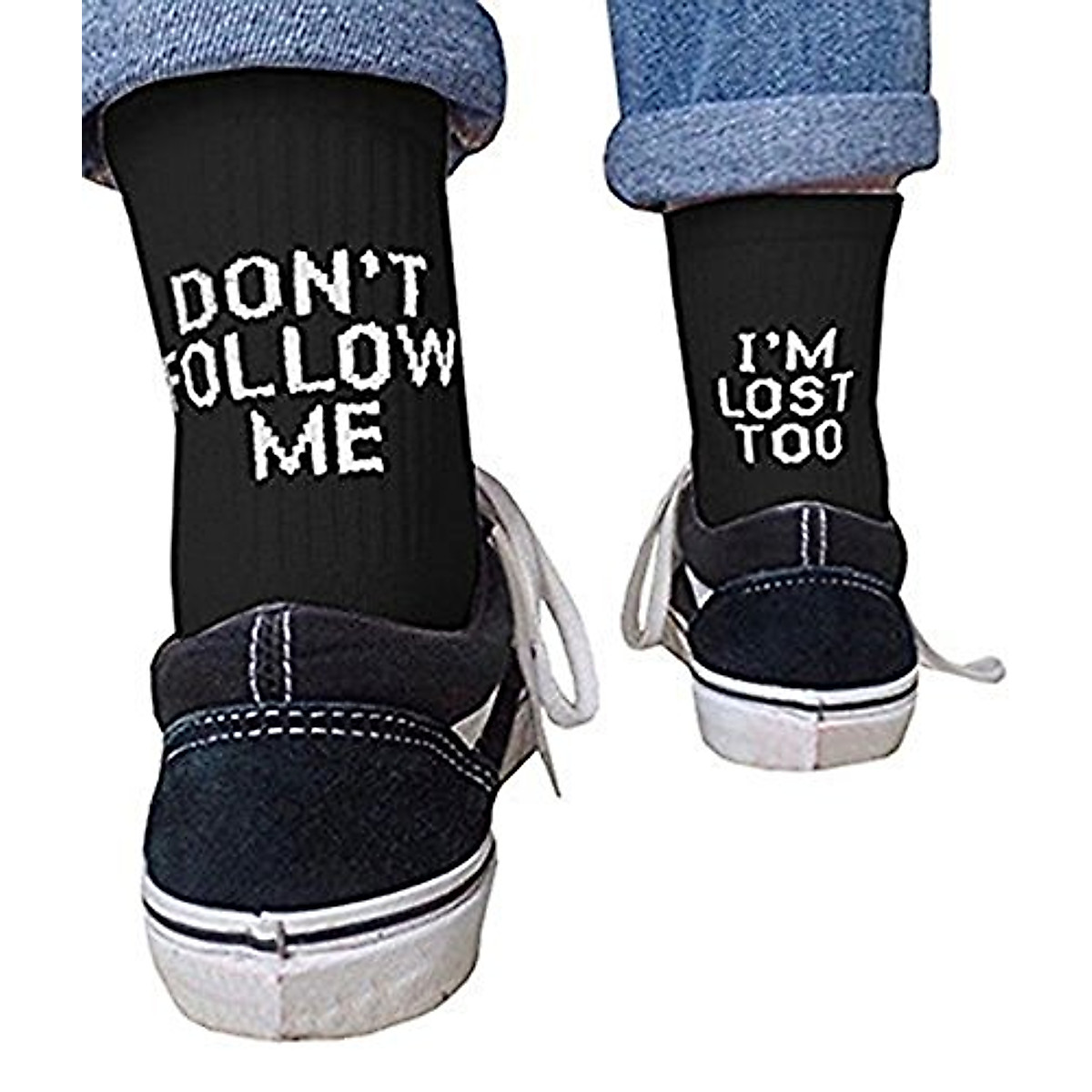 Qrupoad Women Novelty Funny Cool Tube Crew Socks Don't Follow Me I'm Lost Too