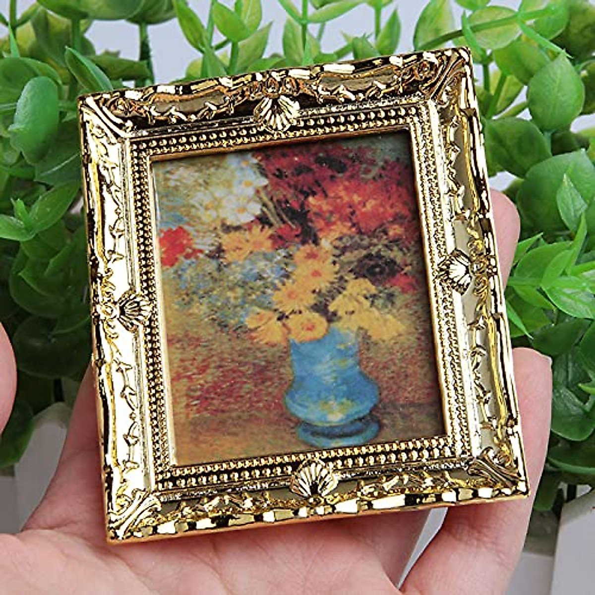 Acxico 3Pcs 1:12 Mini Miniature Gold Frame Art Wall Picture Oil Painting Home Decor