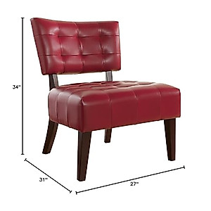 Roundhill Furniture Blended Leather Tufted Accent Chair with Oversized Seating, Red