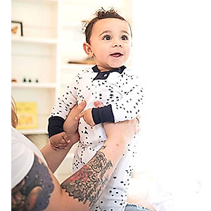 Burt's Bees Baby Baby Boys' 2 Pack Non-Slip Footed Sleeper Pajamas, Midnight Rugby Stripe/Midnight Twinkle Bee, 12 Months