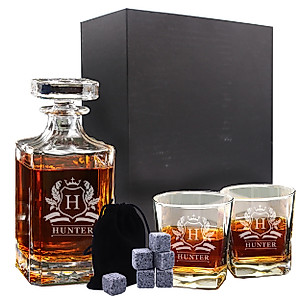 The Wedding Party Store, Personalized Whiskey Decanter and Glasses Set - Custom Monogrammed with Cavalier Design