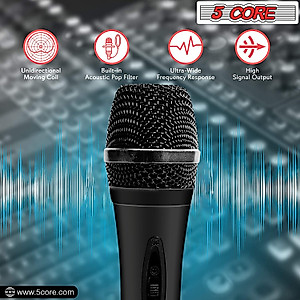 5 CORE Microphone Dynamic Vocal Handheld Mic Cardioid Unidirectional Microfono w On Off Switch + XLR Audio Cable for Singing PM-286
