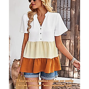 Button Down Shirts for Women Loose Fit Womens Summer Blouses Loose Tunic Flowy Tops Orange M