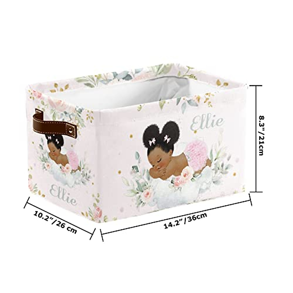 Princess Girl Pink Floral Personalized Storage Bins,Foldable Baskets Organizer with Handle for Nursery Pet Toy Clothes Box 1 Pack