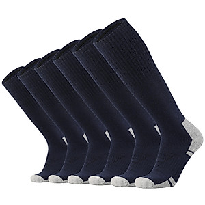 Ortis Cotton Full Cushion Over the Calf Socks OTC Knee High Thick Moisture Wicking Breathable Work Boot Thermal Warm(NavyBLue XL)