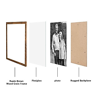 Capcillin 16x20 Picture Frame Wood Pattern Rustic Brown Poster Frame, Wall Mounting, Plexiglass, Great for Prints, Mural,and Art（CP003-MD16x20-BR）