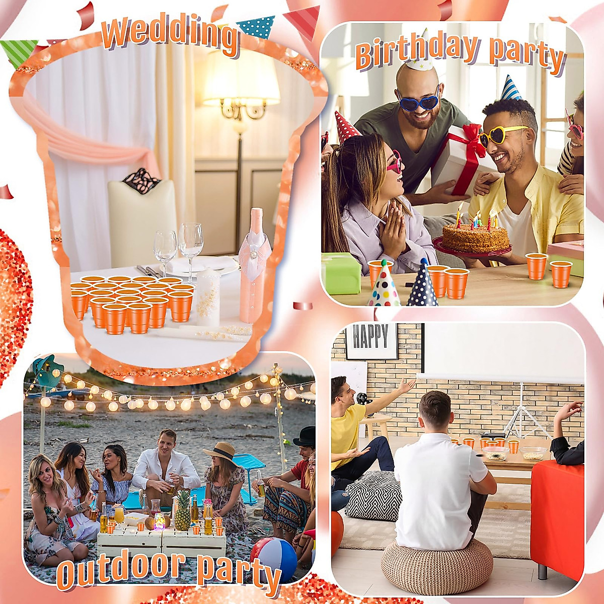 Layhit 200 Pack 2oz Shot Cups Plastic Shot Glasses Mini Disposable Cups for St. Patrick's Day Wedding Party Supplies Beer Drinking Serving Snacks Samples Tastings(Orange)