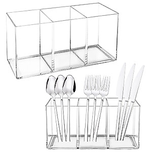 Rainmae 2Pack Acrylic Cutlery Storage Organizer, Plastic Cutlery Utensil Holder Storage Organizer Caddy for Kitchen Countertop Organization - Holds Fork, Knife, Spoon, Silverware Tableware Storage Box