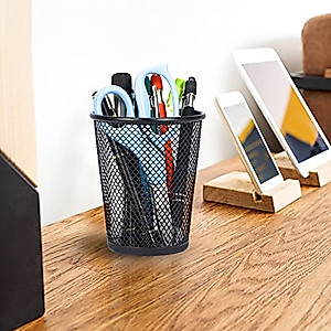 Mesh Pen Holder 4 Pcs for Desk Cute Black Pencil Holder for Desk Accessories and Organizer for Office Home and School Desks - Table Top Cute Desk Accessory
