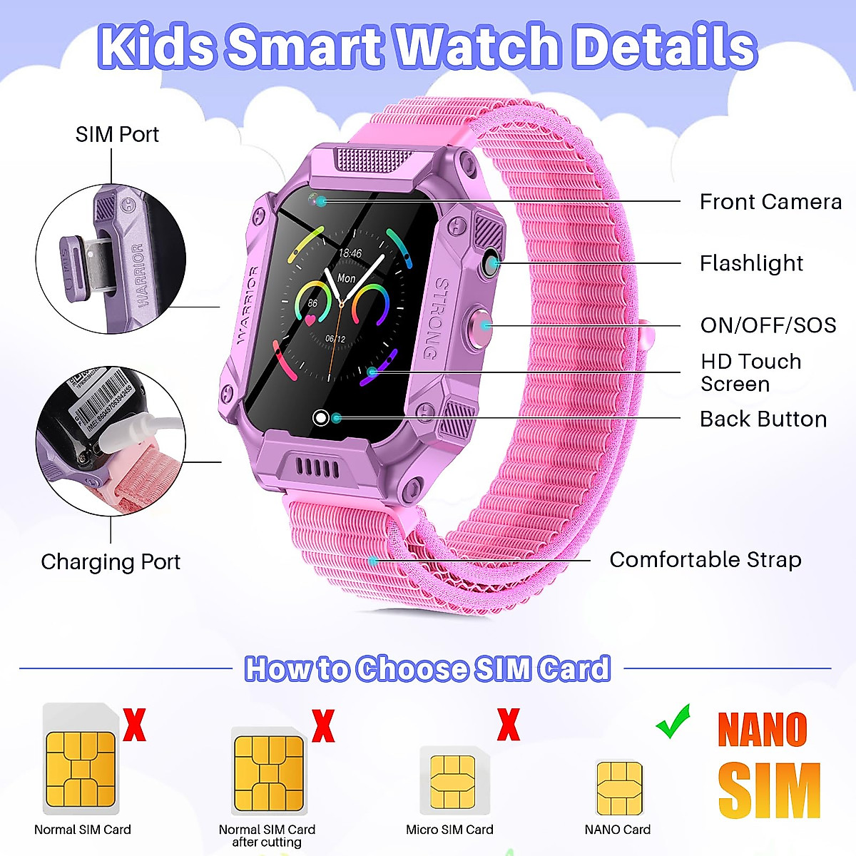 4G Kids Smart Watch with GPS Tracker and Calling, HD Touch Screen Kids Cell Phone Watch Combines SMS, Voice, Video Call, SOS, WiFi, Face Unlock Function, GPS Tracking Watch for Kids Boys Girls 3-15