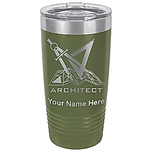LaserGram 20oz Vacuum Insulated Tumbler Mug, Architect Symbol, Personalized Engraving Included (Camo Green)