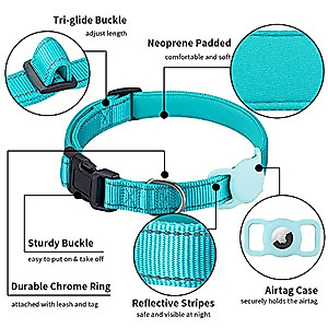AirTag Dog Collar for Small Medium Large Dogs, Animire Soft Neoprene Padded Pet Cat Collar, Nylon Puppy Collar with Silicone Air Tag Case Holder Accessories, 9''-16'' Neck