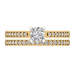 0.85 Carat Round Cut Clear VVS1 Ideal Zircon 14k 2 Tone Gold Solitaire W/Accents Wedding Anniversary Ring Band Set Size 3.5