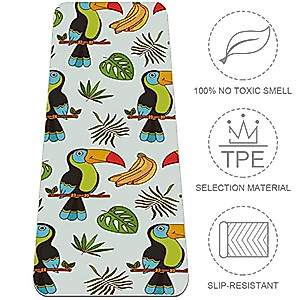 Thick Non Slip Exercise & Fitness 1/4 yoga mat with Toucans Bird Rest Tropical Leaves Pattern Print for Yoga Pilates & Floor Fitness Exercise (61x183cm)