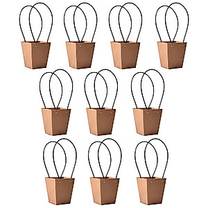 STKMELON 10Pack Kraft Paper Flower Gift Bags Bouquet Bags Box Waterproof Brown Paper Carrier Bags with Handle Tote Bags for Thanksgiving Birthday Wedding Party Favors (T2-10Pack)