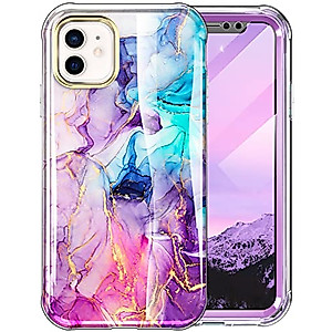 Hocase for iPhone 11 Case, (with Screen Protector) Shockproof Slim Lightweight Soft TPU+Hard PC Full Body Protective Case for iPhone 11 (6.1" Display) 2019 - Watercolor Marble