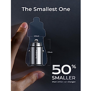 AINOPE Car Charger Adapter【Smallest Metal】 4.8A Cigarette Lighter USB Car Charger Adapter Dual Port 12V USB Outlet Flush Fit for iPhone 16 Pro Max/15/14 iPad Air Samsung Galaxy S25 S24 Ultra,Sliver