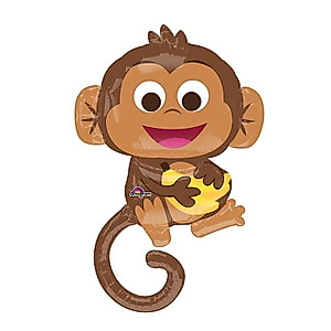 LoonBalloon 36" Happy Monkey Balloon with Banana - Giant Jumbo Foil Balloon for Birthday Parties, Baby Showers, Jungle Theme Decorations