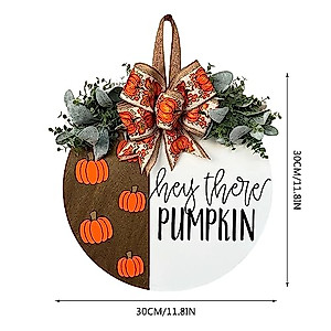 Hey There Pumpkin Welcome Hanging Sign Front Door Decor Fall Decorative Wooden Welcome Sign Rustic Porch Decoration for Home Office Garden Farmhouse 12 Inch