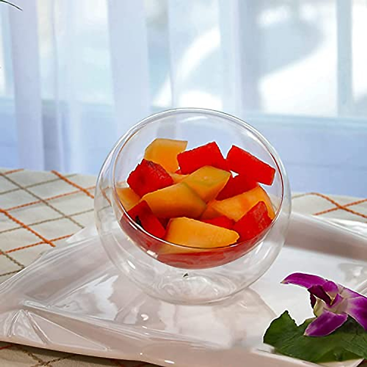 AEFPOYMXU Clear Dessert Cups Glass Set of 2 Crystal Ice Cream Trifle Bowl Double Clear Glass Fruit Parfait for Appetizers, Condiments and Cocktails Dip Bar Snack Dish（300ML）