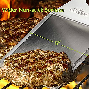 HULISEN Stainless Steel Large Grill Spatula - 6 x 5 Inch Heavy-Duty Metal Spatula with Cutting Edges, Kitchen Griddle Accessories, Smashed Burger Turner Scraper for BBQ Grill and Flat Top Griddle