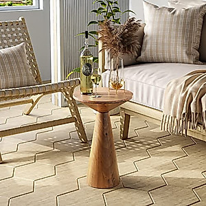 COZAYY Small Pedestal End Table Round Farmhouse Martini Table Wood Plant Stand Rustic Drink Table for Small Space Living Room, Walnut