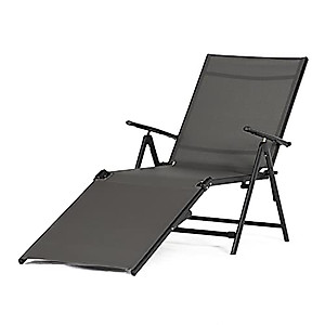 JOMEED Chaise Outdoor Reclining Adjustable Folding Lightweight Beach Patio Lounge Chair with 7 Back Reclining and 2 Leg Positions, Gray
