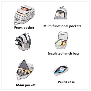 Daisy-Print School Backpack Set with Lunch Kits Bookbag for Teenager Girls 3pcs Gradient SchoolBag for Primary Student