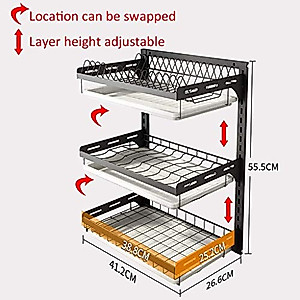 FEHUN Sinks,3-Layer 201 Stainless Steel Kitchen Wall-Mounted Dish Rack Drain Rack with Chopsticks Cage,Kitchen Cutting Board Rack
