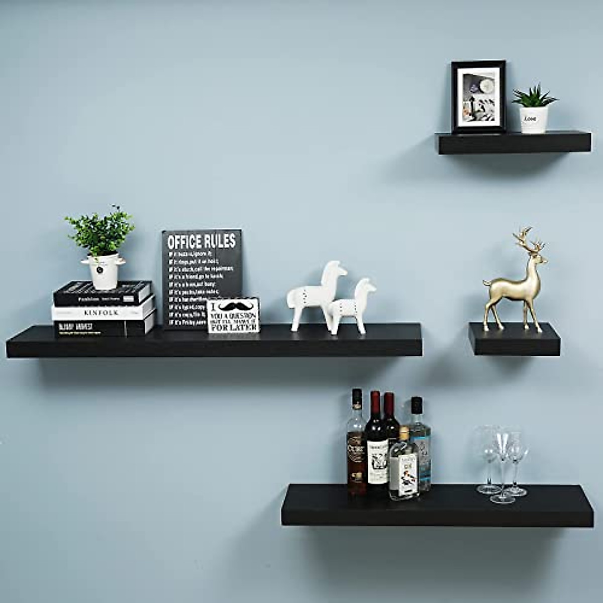 WELLAND 48 inch Black Miassion Floating Shelves for Wall, Bathroom Wall Mount Shelves, Wood Modern Display Shelves, Book Shelves,for Bedroom,Living Room and Kitchen