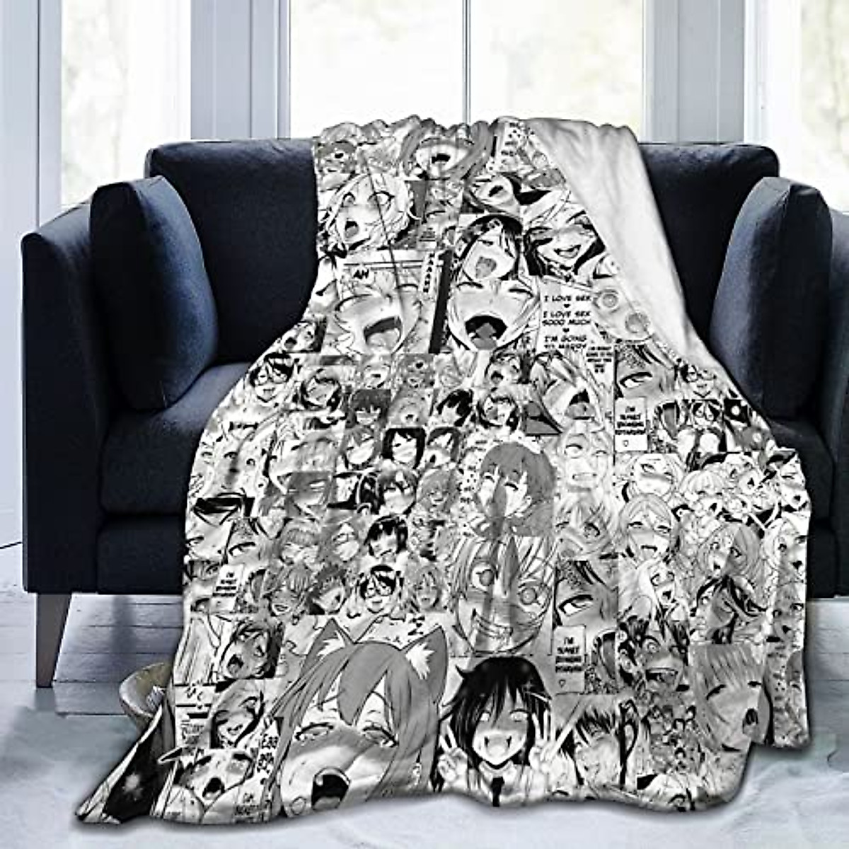 Anime Sexy Waifu Hentai Ahegao Face All Season Fleece Blanket Throw Ultra Soft Flannel Blanket Digital Printed Premium Fluffy Microfiber Fleece