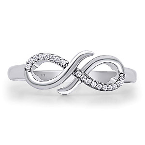 14k White Gold Over Sterling Silver Round Cut Diamond Accent Sideways Bypass Infinity Promise Ring Jewelry For Her Women (I-J Color, I2-I3 Clarity, 0.03 Cttw) Ring Size-7