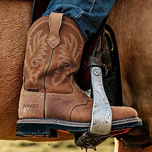 HISEA NINGO Men's Western Cowboy Boots Square Toe Steel/Soft Toe Work Boots Men's Safety Toe Leather Work Boots