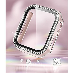 ZAROTO for Apple Watch case 40mm with Tempered Glass Screen Protector for iwatch Series 6/5/4/SE, Bling Crystal Diamond Rhinestone Bumper Full Cover Protective Case Women Girls 40mm Pink