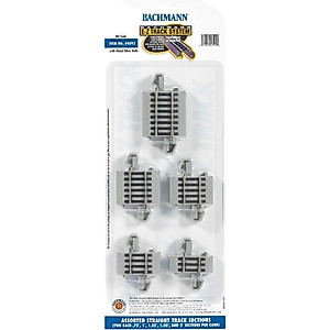 Bachmann Trains - Snap-Fit E-Z TRACK E-Z TRACK CONNECTOR ASSORTMENT - Contains 2 each .75", 1", 1.25", 1.5" and 2" straight (card) - NICKEL SILVER Rail With Gray Roadbed - HO Scale