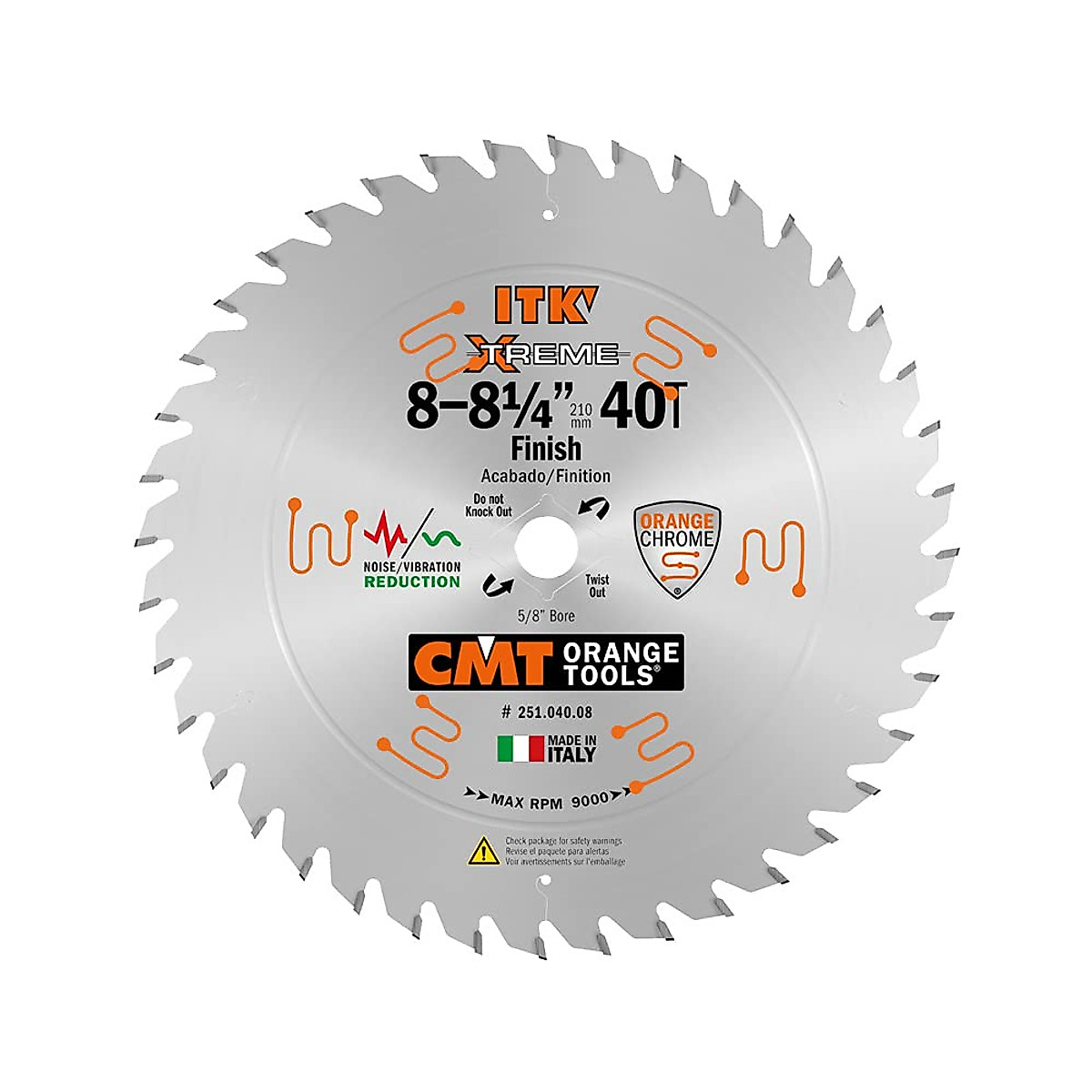 CMT 251.040.08 ITK Industrial Finish Saw Blade, 8-8-1/4-Inch x 40 Teeth 1FTG+4ATB Grind with 5/8-Inch Bore