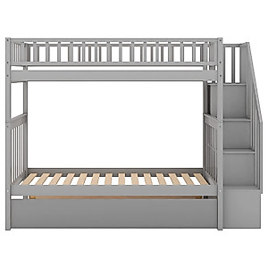 Harper & Bright Designs Twin Over Twin Bunk Bed with Stairs and Trundle, Solid Wood Stairway Bunk Bed Frame with Storage, Can be Split into 3 Separate beds, for Kids Teens Adults (Gray)