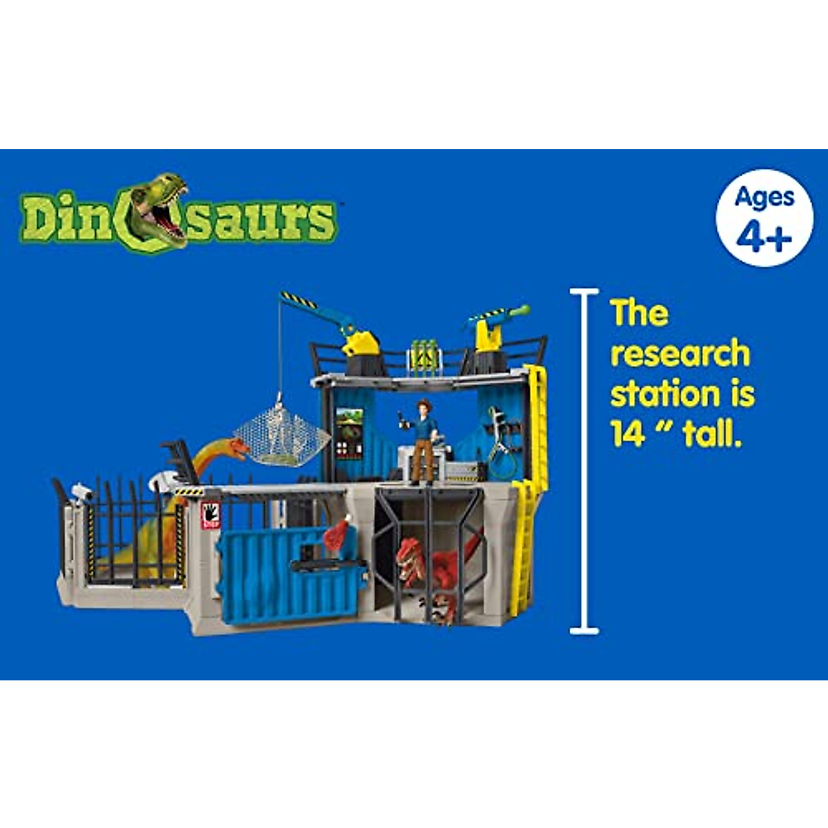 Schleich Dinosaur Toys Science Playset - 33-Piece Set Research Station with Brachiosaurus, Velociraptor, Men Scientist Action Figures, and Dart Cannon, Kids Figurines for Ages 4 and Above