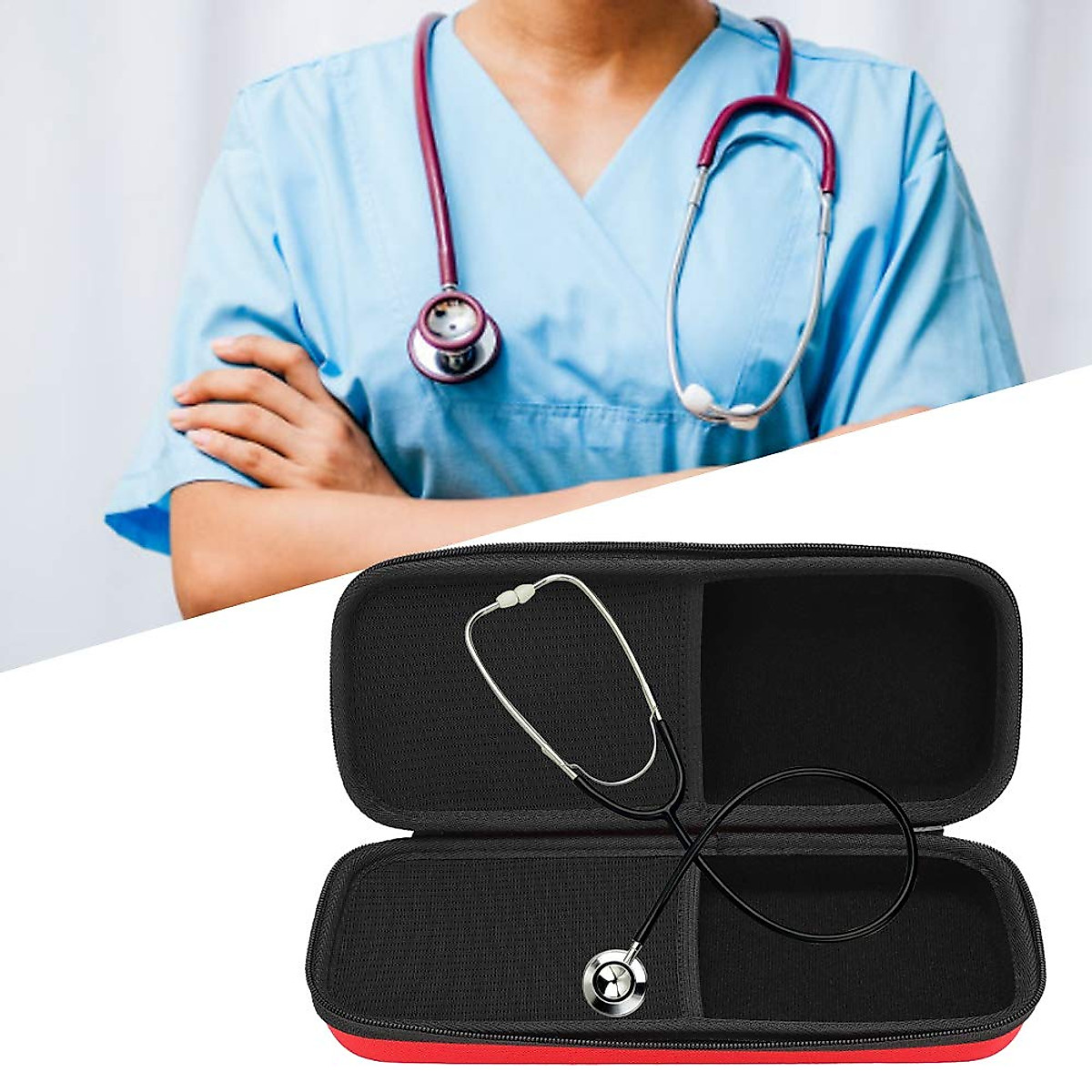 Stethoscope Carrying Case, Stethescopencase Case, Stethescopencase Holder, Portable Household Stethoscope Storage Box Organizer Case Storage Bag Container(Red)