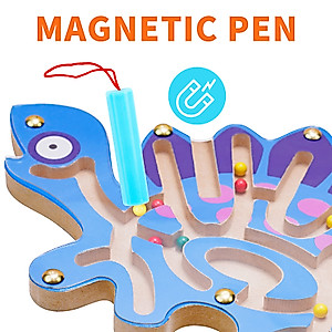 NiToy 3-Pack Wooden Magnetic Maze Toys for Kids 3+, Dinosaur Interactive Puzzle Game Boards Montessori Labyrinth STEM Activity Child Fine Motor Skill Development Preschool Birthday Gifts (3 Dinosaurs)