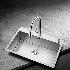 25" Drop-In or Undermount Single Bowl Kitchen Sink/Bar Sink with Pull-Down Faucet, Soap Dispenser, Drain Basket, Made of Stainless Steel (Steel)