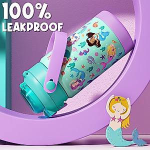 Fimibuke Kids Insulated Water Bottle with Pop-Open Straw & Spout 2-in-1 Lid, 14oz Leak Proof 18/8 Stainless Steel Vacuum Tumbler, BPA-Free Kids Cup For Travel School Boys Girls Toddler 1Pack,Navy Blue