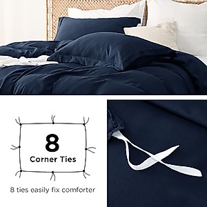 Bedsure Navy Duvet Cover Queen Size - Polyester & Rayon Derived from Bamboo Cooling Duvet Cover Set (90" x 90"), 3 Pieces with 2 Pillow Shams, Comforter Not Included